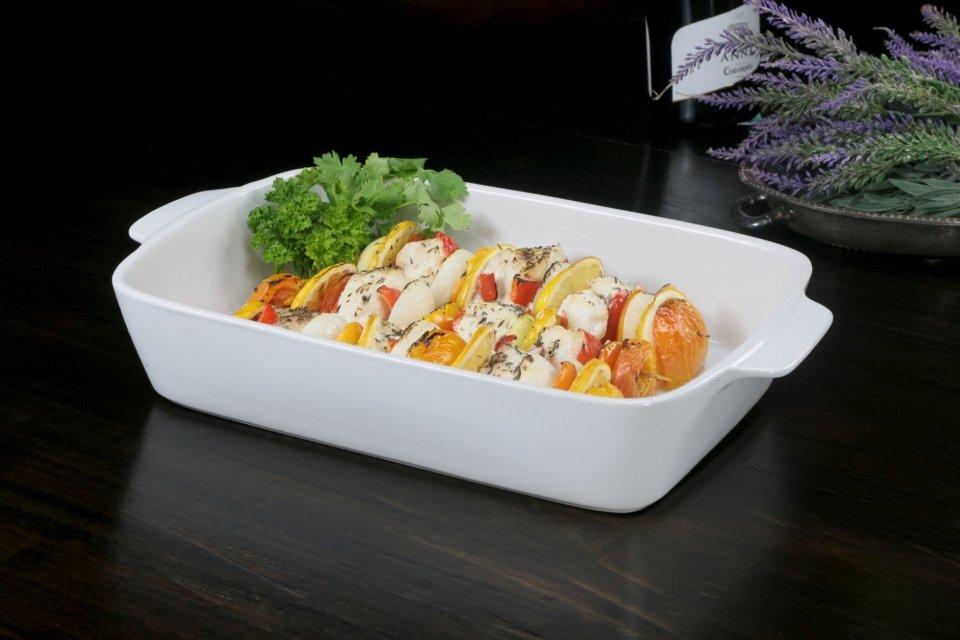 Calaisio Rectangular Casserol Stoneware Roaster Large, White 3QT Inser ...