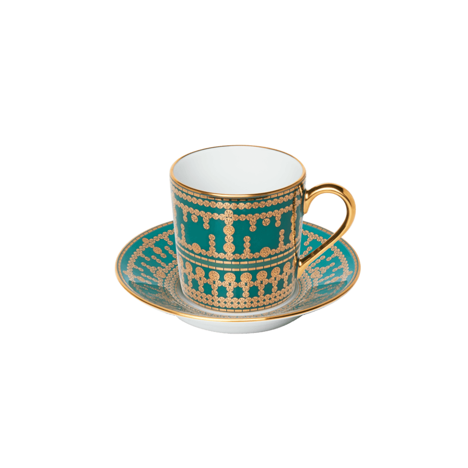 Tiara Peacock Blue & Gold Coffee Cup & Saucer – Quintessentials